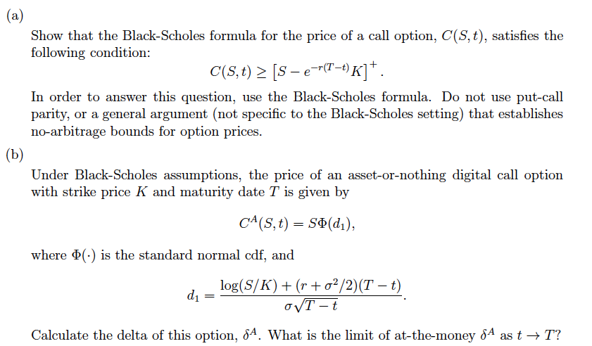 Show that the Black-Scholes formula for the price of | Chegg.com