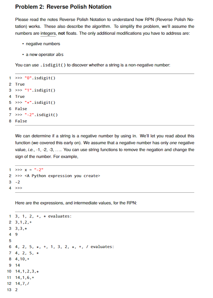 Solved Problem 2: Reverse Polish Notation Please read the | Chegg.com