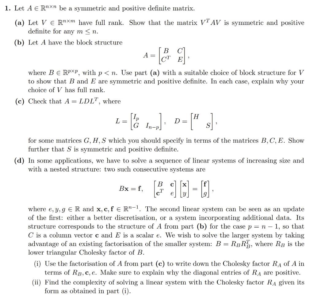 1. Let A e RnXn be a symmetric and positive definite | Chegg.com