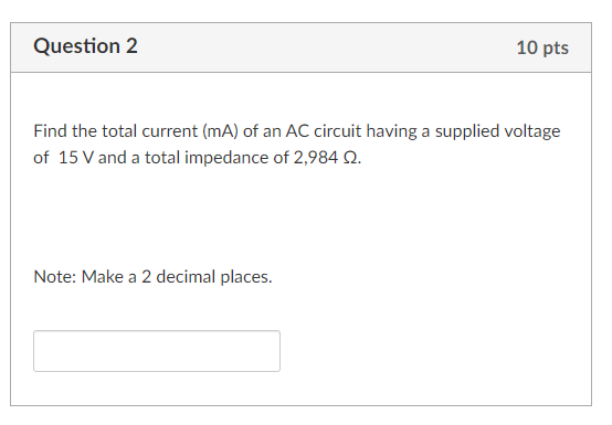 Solved Find the total current (mA) of an AC circuit having a | Chegg.com