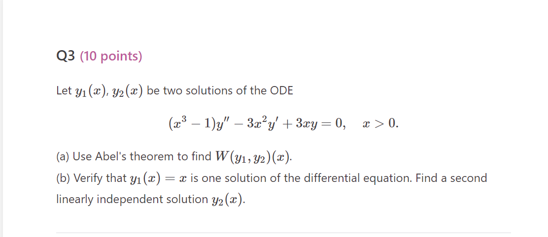 Let y1(x),y2(x) be two solutions of the ODE | Chegg.com