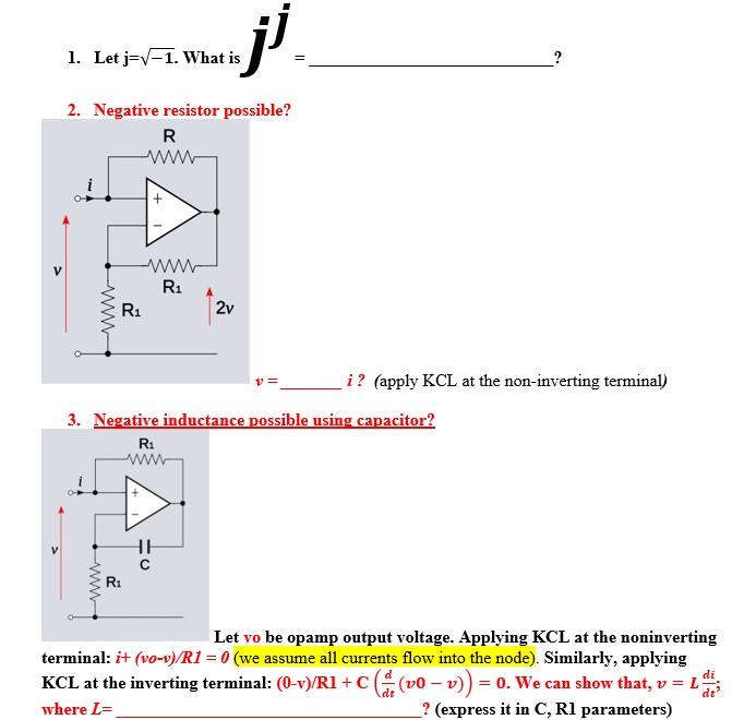 Solved j 1. Let j=v-1. What is = 2. Negative resistor | Chegg.com