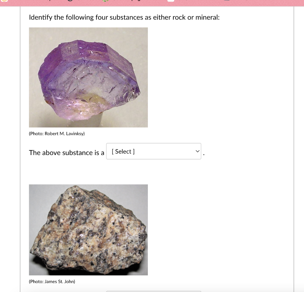 Identify the following four substances as either rock | Chegg.com