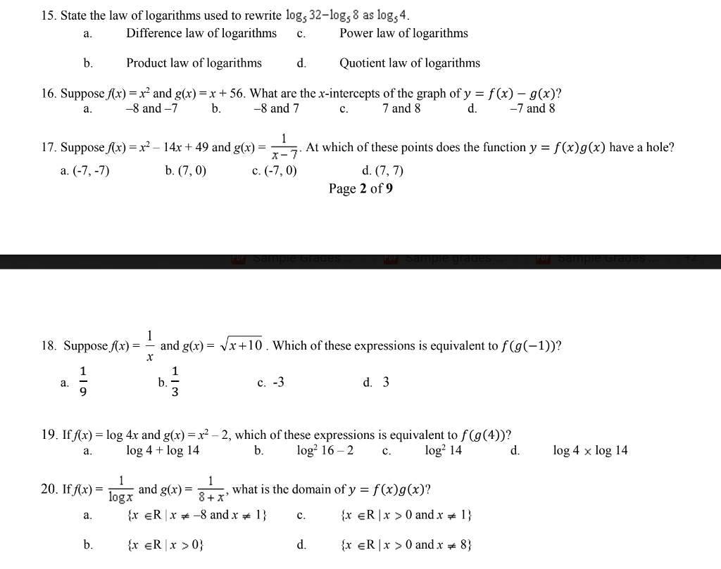 Solved 15. State the law of logarithms used to rewrite logs | Chegg.com