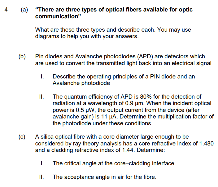 Solved 4 (a) “There are three types of optical fibers | Chegg.com
