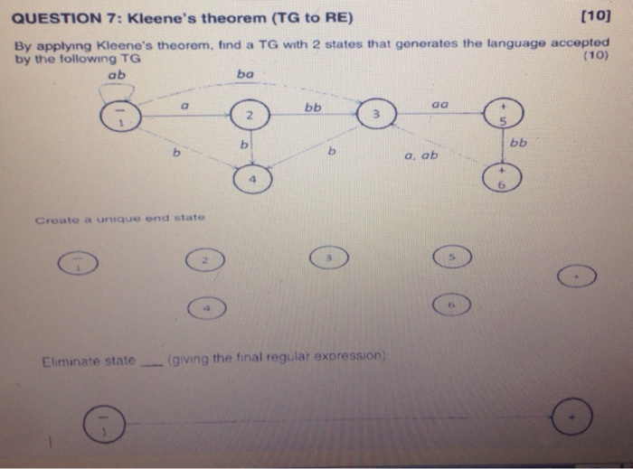 Solved QUESTION 7: Kleene's theorem (TG to RE [101 By | Chegg.com