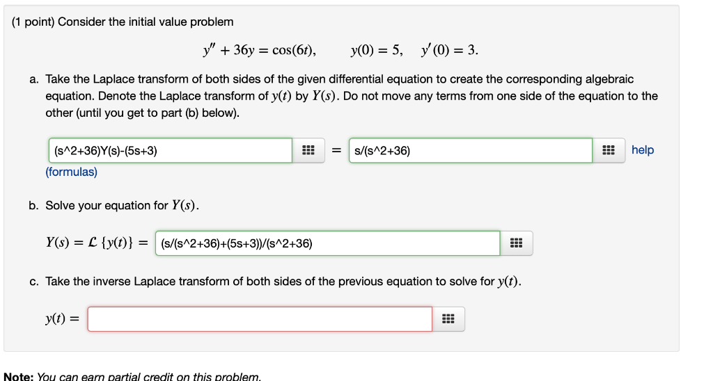 Solved (1 point) Consider the initial value problem y" 36y | Chegg.com