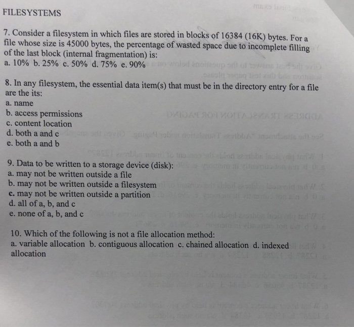 Solved Filesystems 7 Consider A Filesystem In Which Files