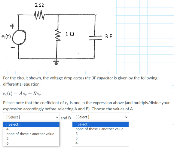 Solved For the circuit shown, the voltage drop across the 3F | Chegg.com