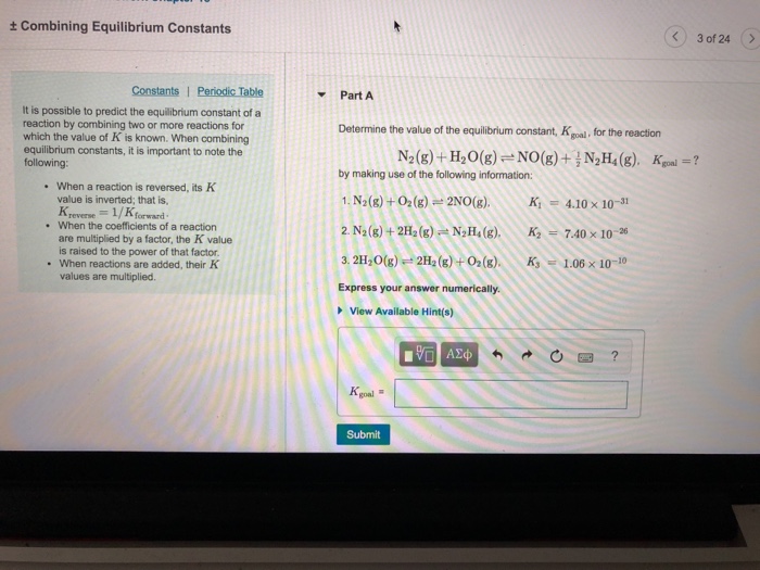 Solved ± Combining Equilibrium Constants 3 of 24> Constants | Chegg.com