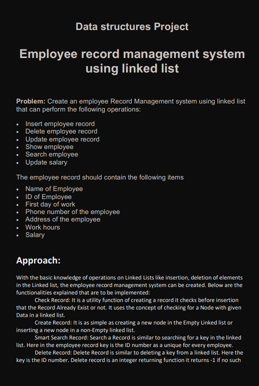 Solved Data structures Project Employee record management | Chegg.com Solved Data structures Project Employee record management | Chegg.com