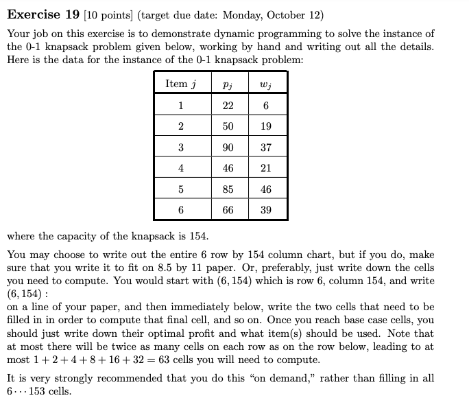 Solved Exercise 19 [10 points) (target due date: Monday, | Chegg.com