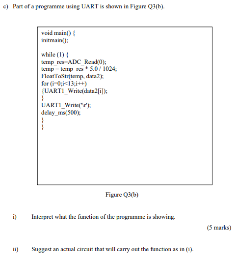 Solved c) Part of a programme using UART is shown in Figure | Chegg.com