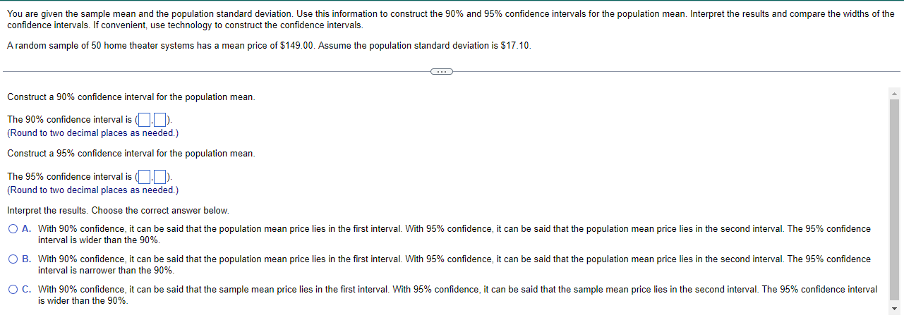 Solved confidence intervals. If convenient, use technology | Chegg.com