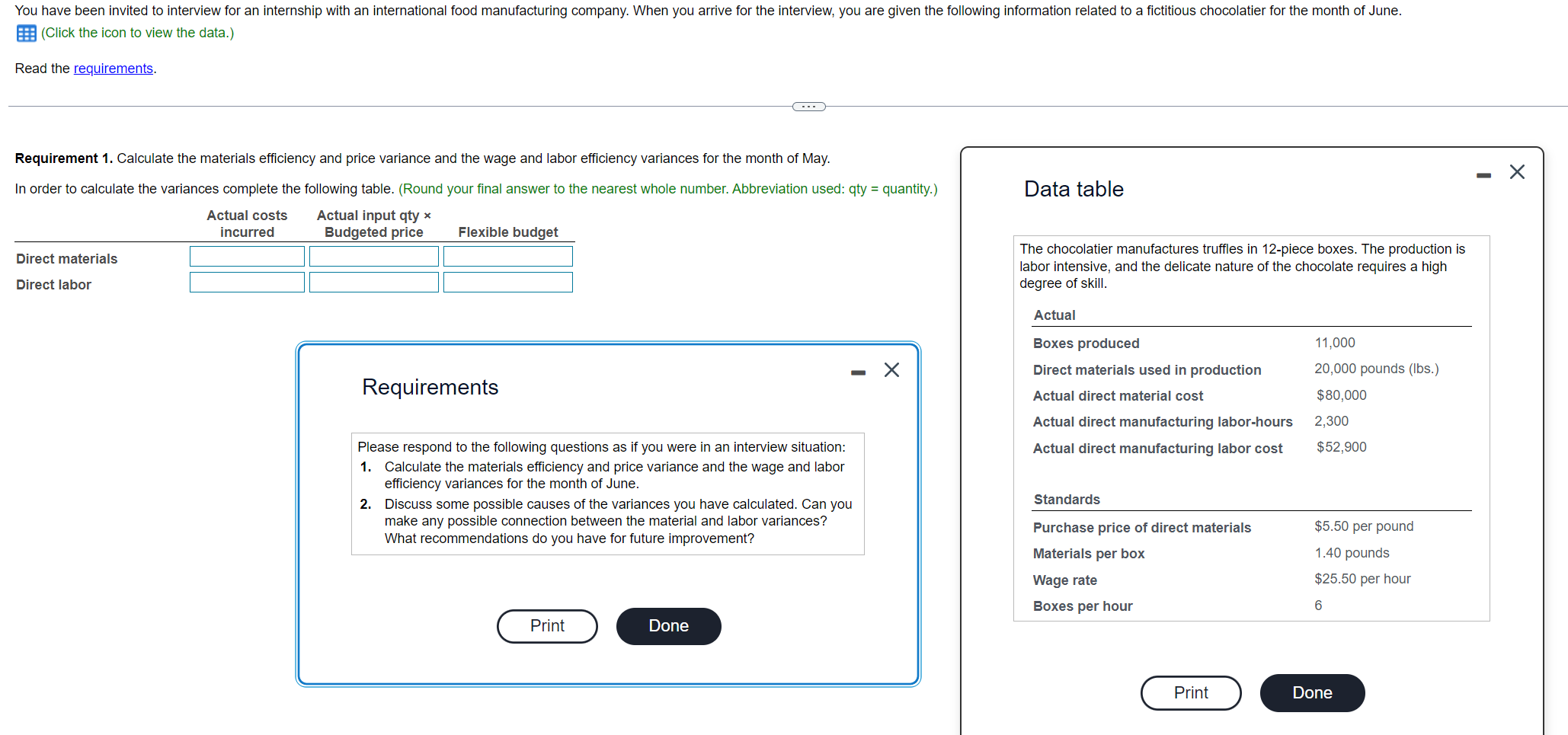 Solved Requirement 1. Calculate the materials efficiency and | Chegg.com