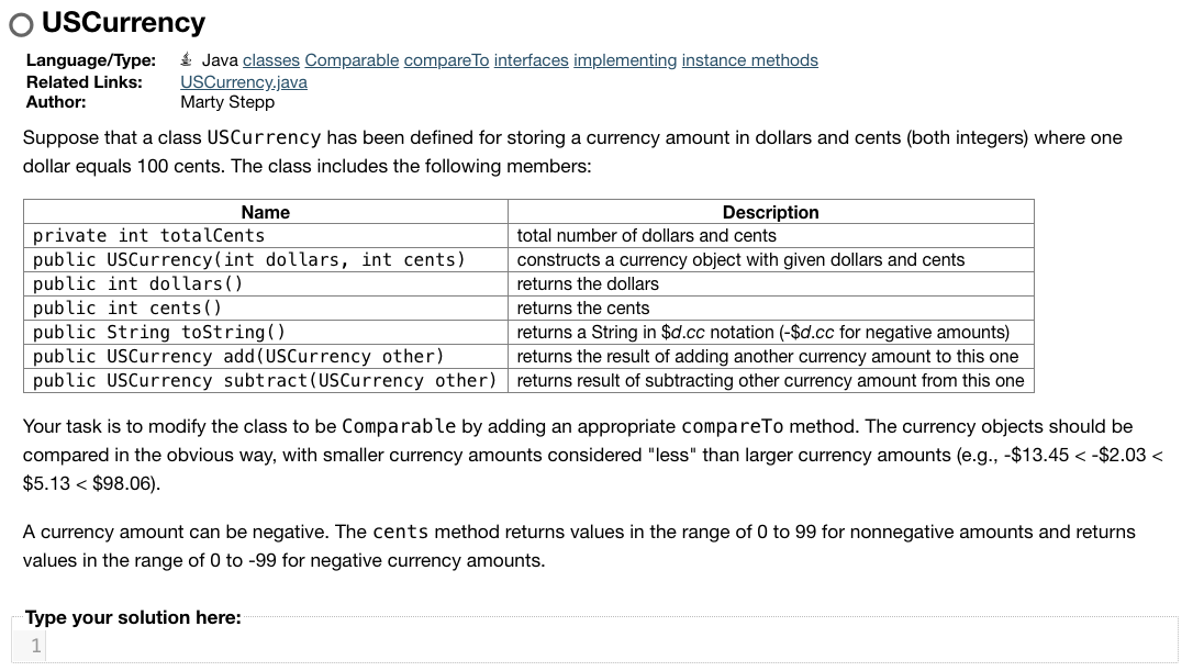 Solved O USCurrency Language/Type: Java classes Comparable | Chegg.com