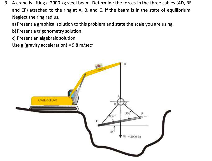 Solved A crane is lifting a 2000 kg steel beam. Determine | Chegg.com