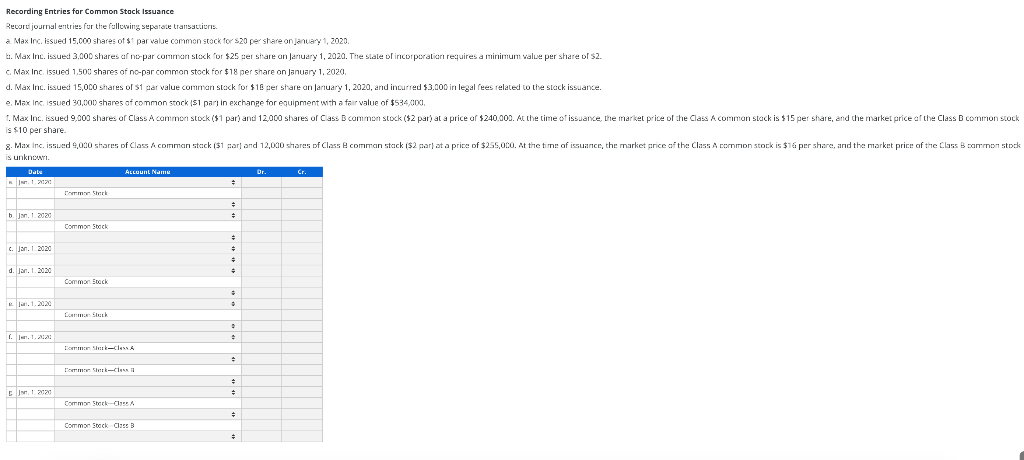 Solved Recording Entries for Common Stock Issuance | Chegg.com