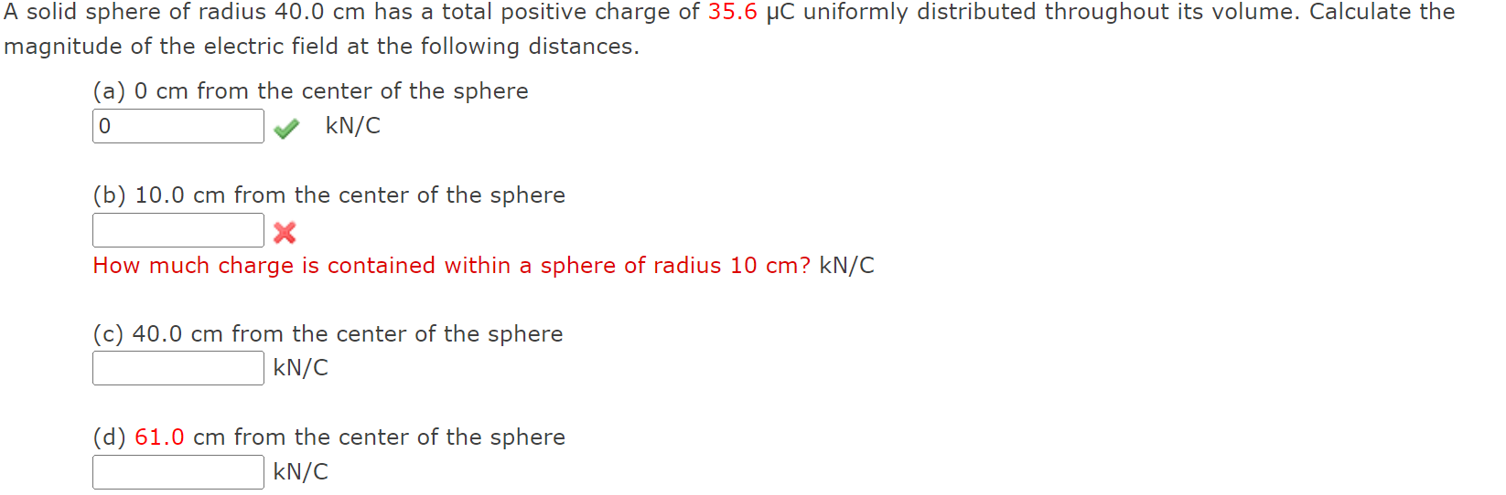 Solved A solid sphere of radius 40.0cm ﻿has a total positive | Chegg.com