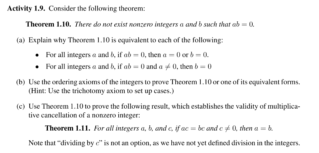 Solved Activity 1.9. Consider the following theorem: Theorem | Chegg.com