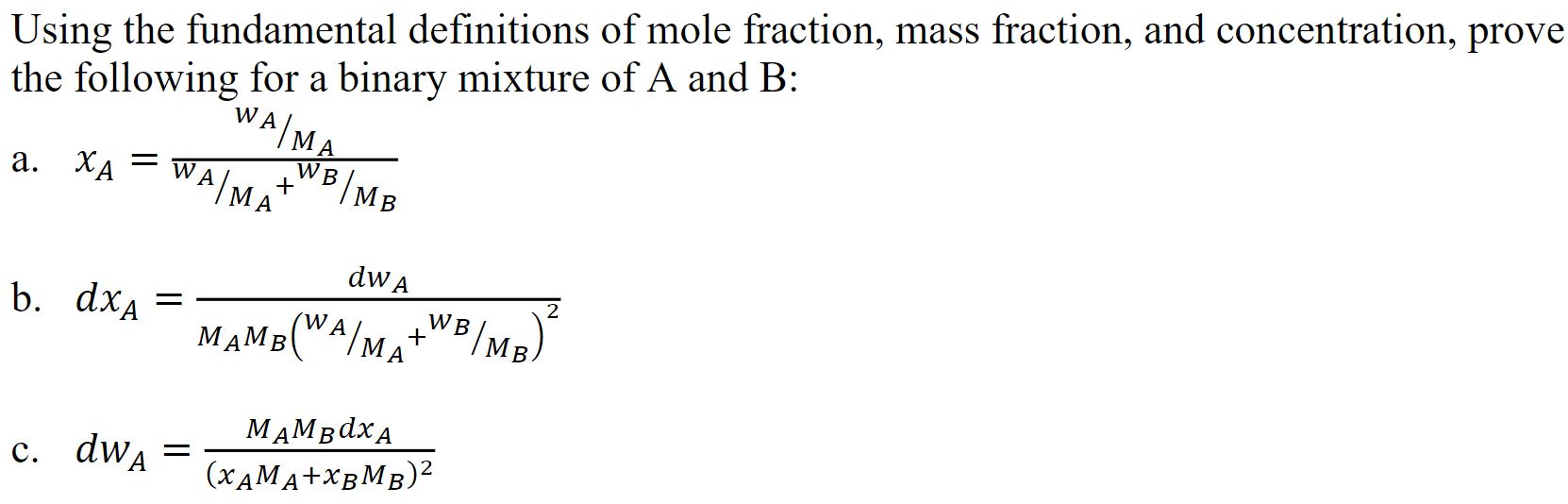 Solved Using the fundamental definitions of mole fraction, | Chegg.com