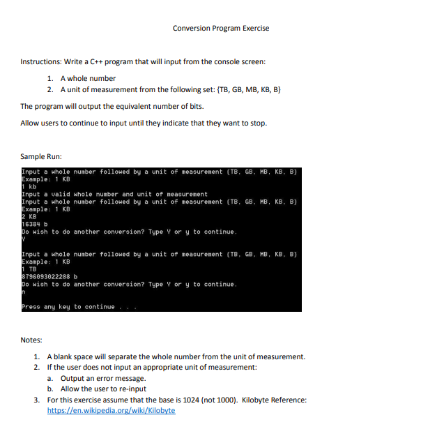 Solved Conversion Program Exercise Instructions: Write a C++ | Chegg.com