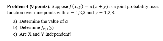 Solved Problem 4 (9 points): Suppose f(x,y)=α(x+y) is a | Chegg.com
