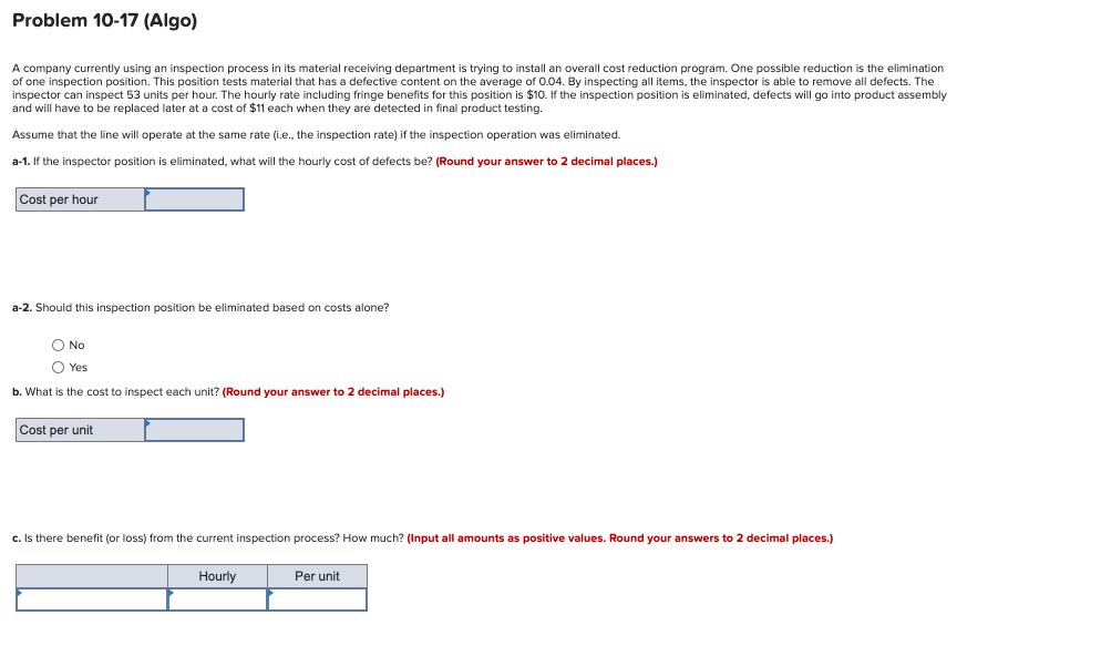 Solved Problem 10-17 (Algo) A company currently using an | Chegg.com