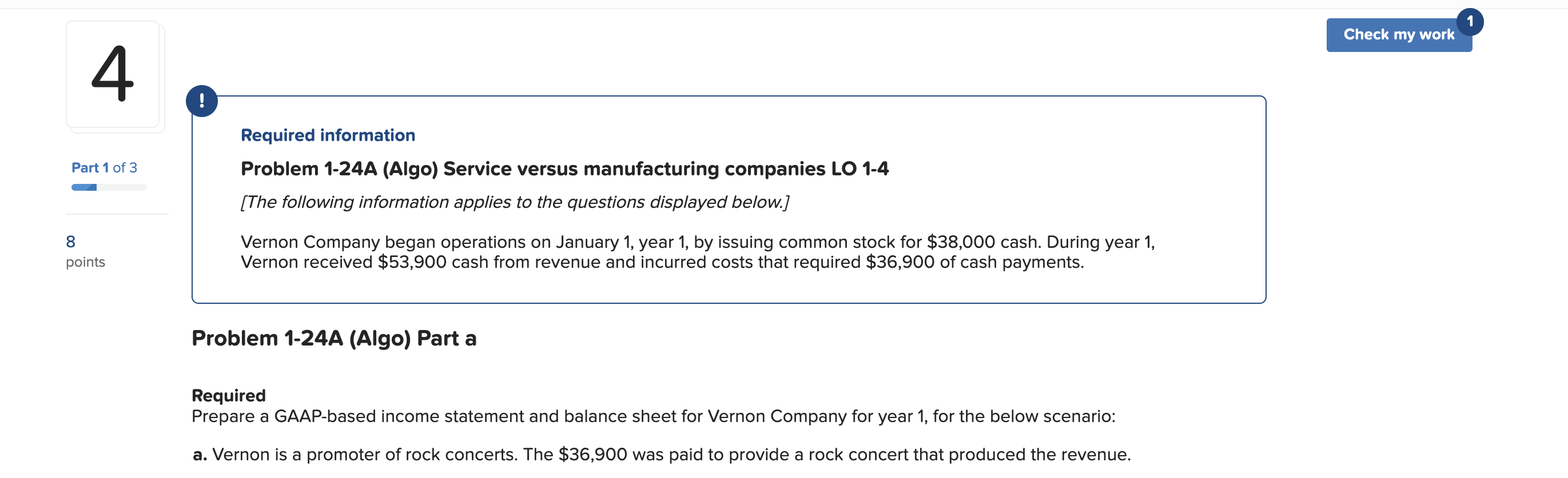 Solved Required information Problem 1-24A (Algo) Service | Chegg.com