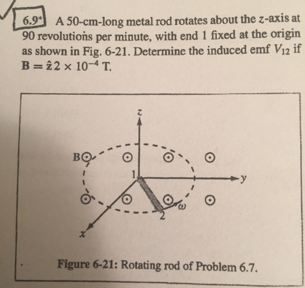 Solved 6.9) A 50-cm-long metal rod rotates about the z-axis | Chegg.com