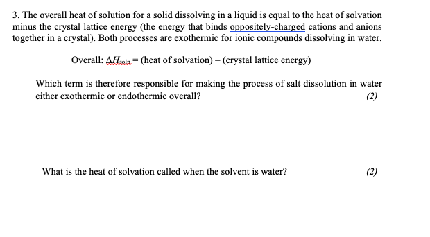 Solved 3. The overall heat of solution for a solid | Chegg.com