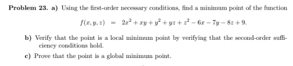 Solved Problem 23. a) Using the first-order necessary | Chegg.com