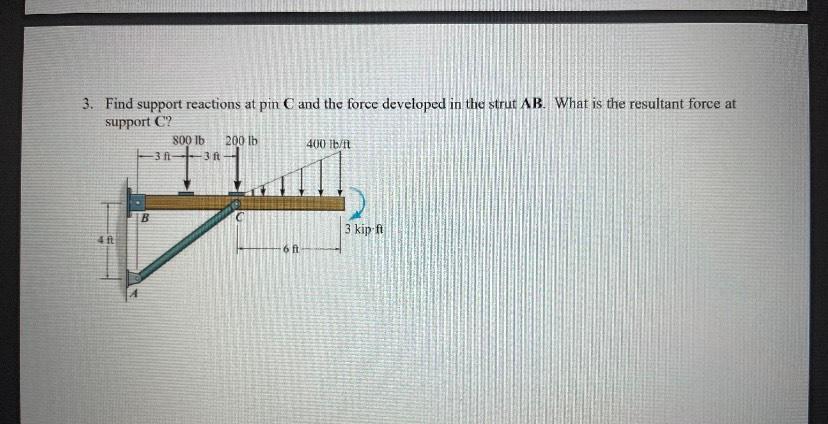 Solved 3. Find support reactions at pin C and the force | Chegg.com