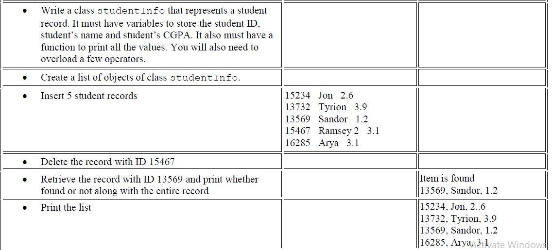 Solved Write a class studentInfo that represents a student | Chegg.com