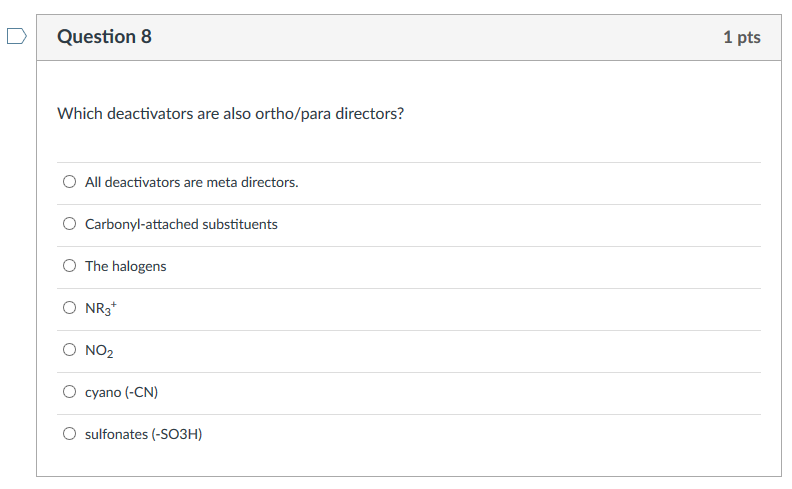 Solved Question 8 Which deactivators are also ortho/para | Chegg.com