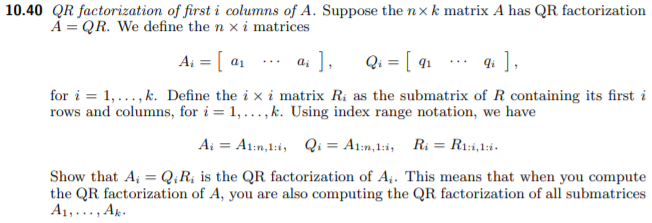10.40 QR factorization of first i columns of A. | Chegg.com