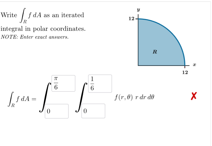 Solved Write ∫RfdA as an iterated integral in polar | Chegg.com
