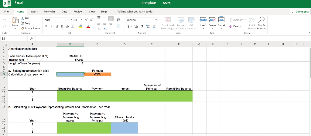 Solved x Excel template - Saved File Home Insert Formulas | Chegg.com