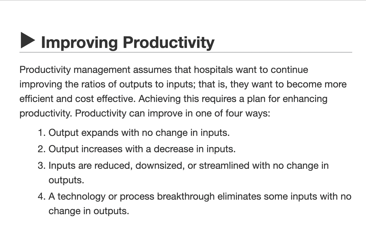 Solved Productivity management assumes that hospitals want | Chegg.com