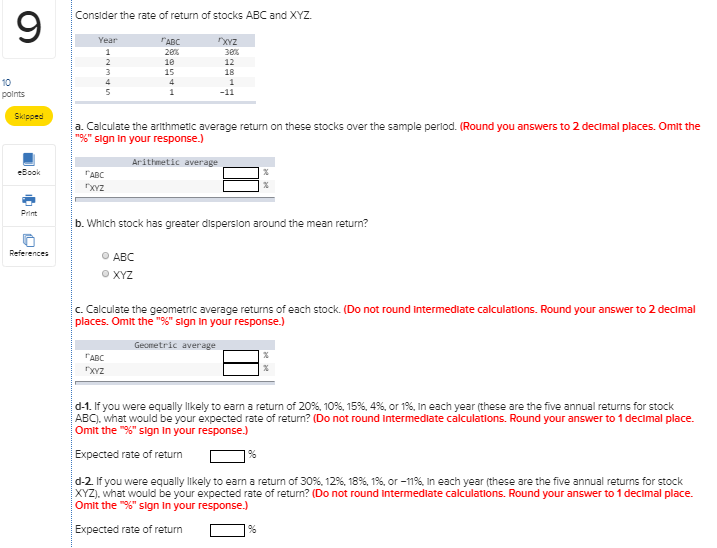 Solved Consider the rate of return of stocks ABC and XYZ. | Chegg.com