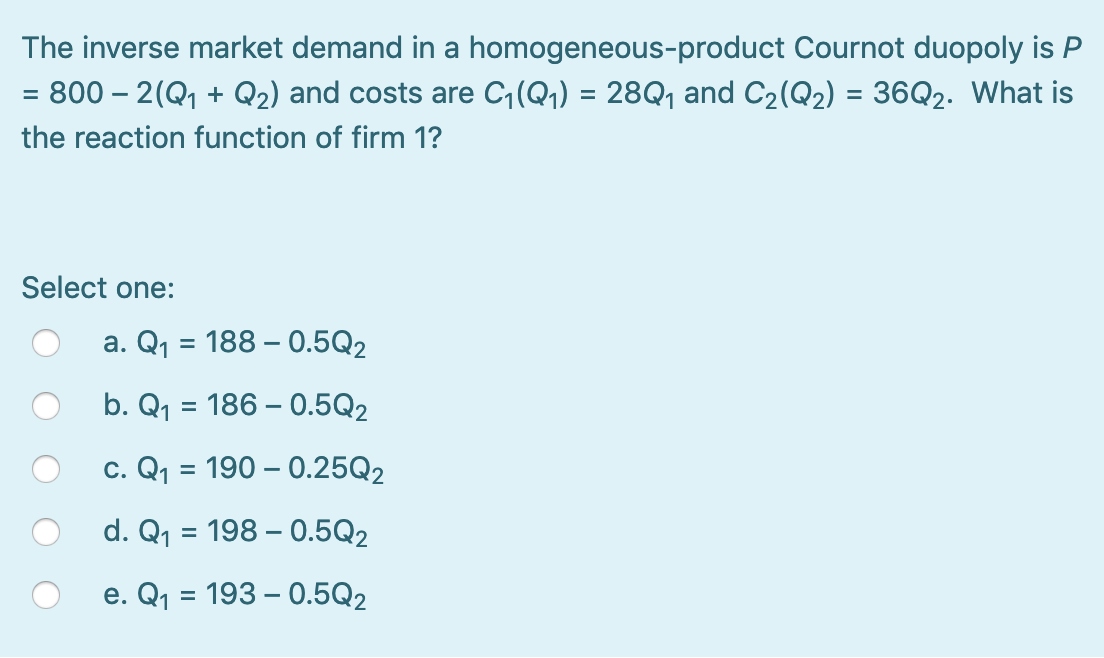 Solved The inverse market demand in a homogeneous-product | Chegg.com