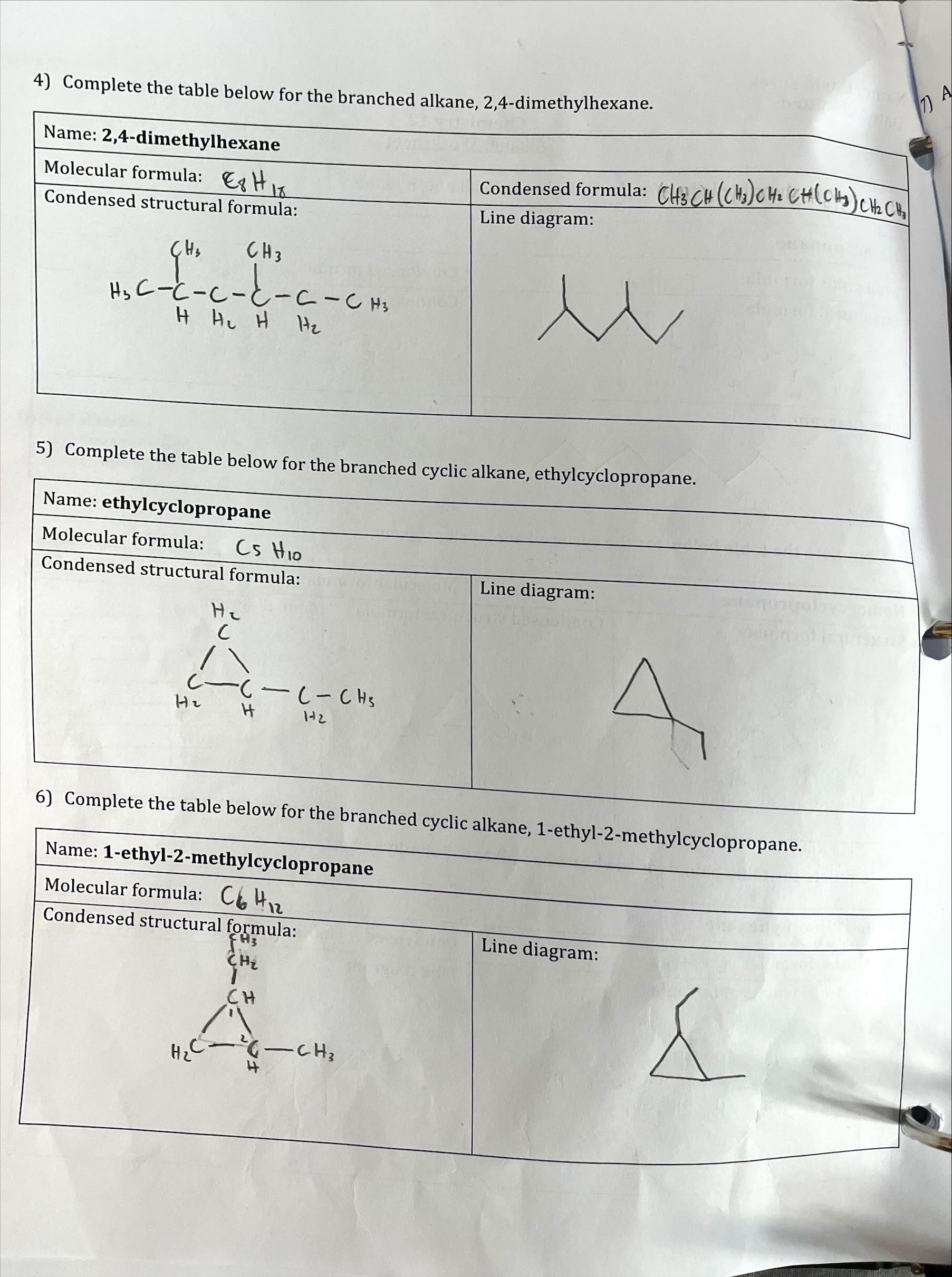 Solved 1) Complete the table below for the straight-chain | Chegg.com
