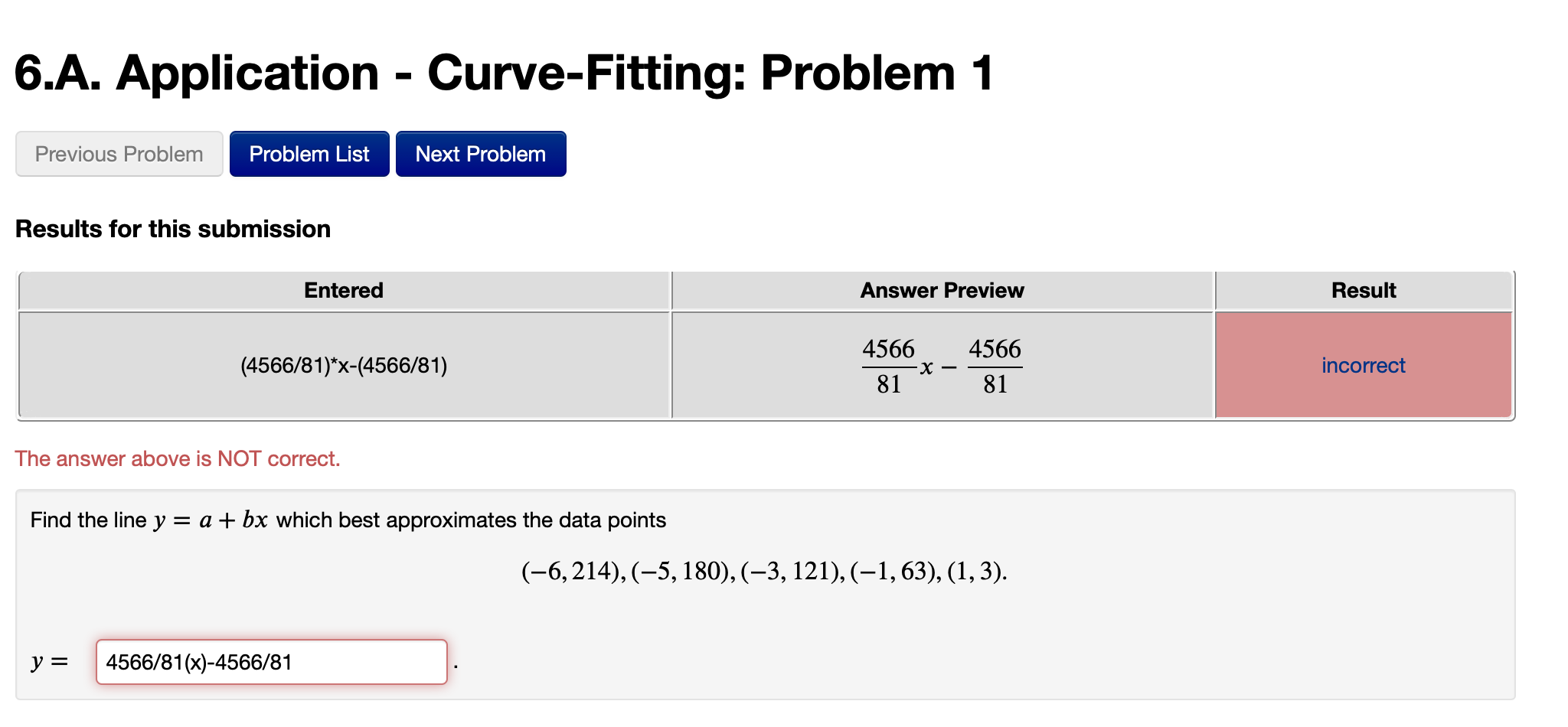 Solved 6.A. Application - Curve-Fitting: Problem 1 Previous | Chegg.com