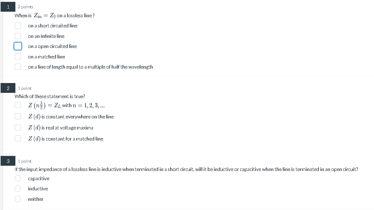 Solved When is Zin =Z0 on a lossless line? on a short | Chegg.com