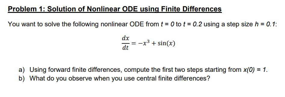 Solved Problem 1: Solution of Nonlinear ODE using Finite | Chegg.com