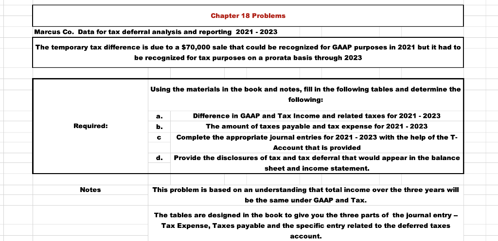Chapter 18 Problems Marcus Co. Data for tax deferral | Chegg.com