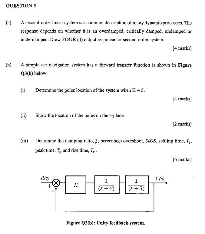 Solved QUESTION 3 (a) A second-order linear system is a | Chegg.com