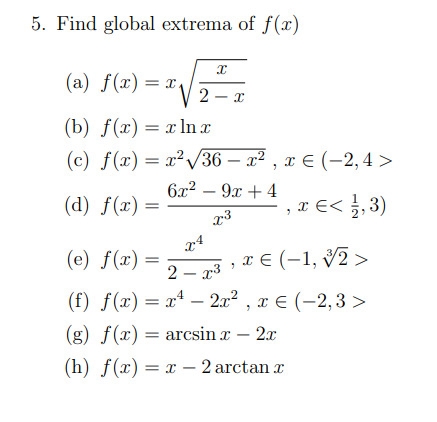 Solved Find global extrema of | Chegg.com