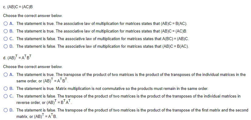 Solved Let A, B, and C be arbitrary matrices for which the | Chegg.com