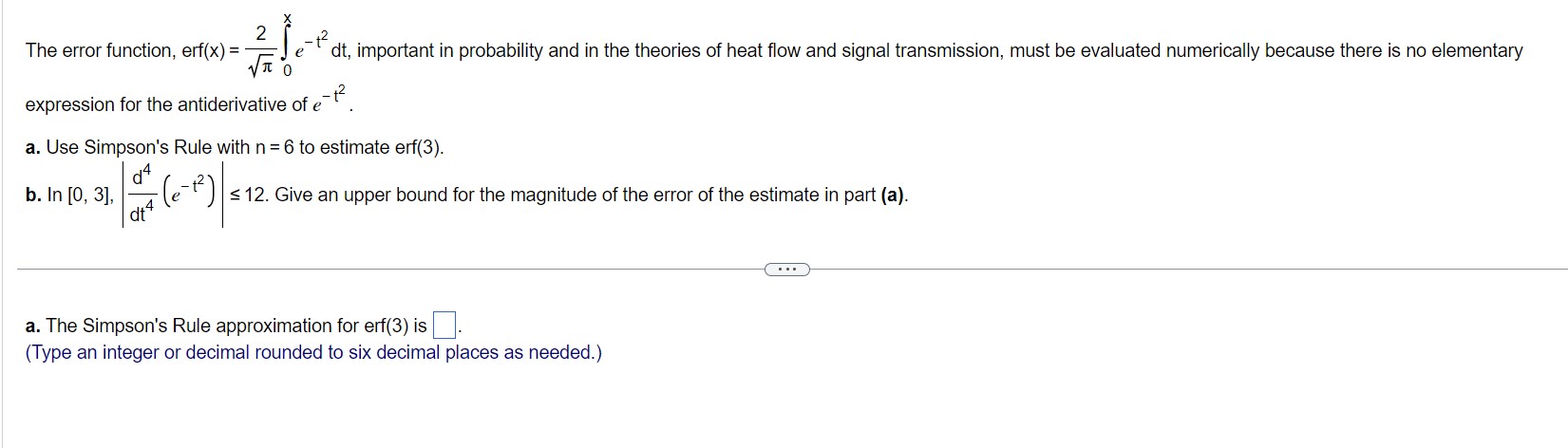 Solved The error function, erf(x)=π2∫0xe−t2dt, important in | Chegg.com